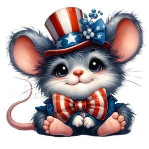 15 Patriotic Mouse PNG Clipart, Cute Mouse in Costume Holding Flag ...