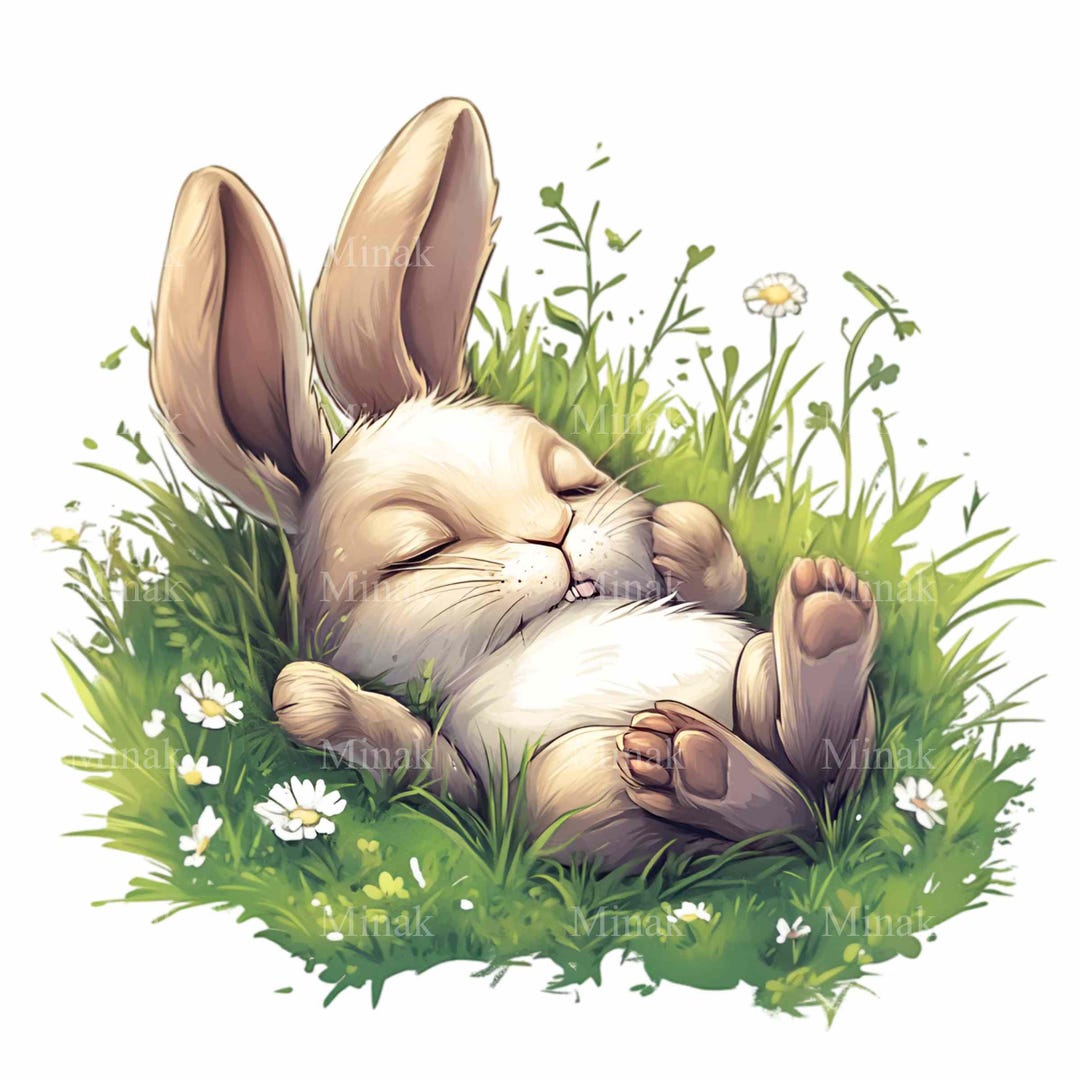 12 Sleeping Bunny PNG Clipart - Cute Rabbit Resting in a Meadow With ...