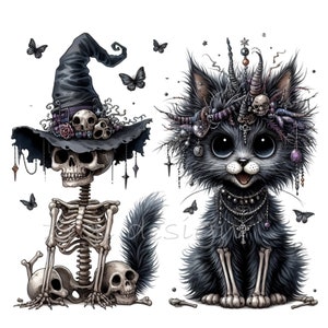 12 Skeleton Cat PNG Clipart - Gothic Furry Skull Kitty With Black Fur ...