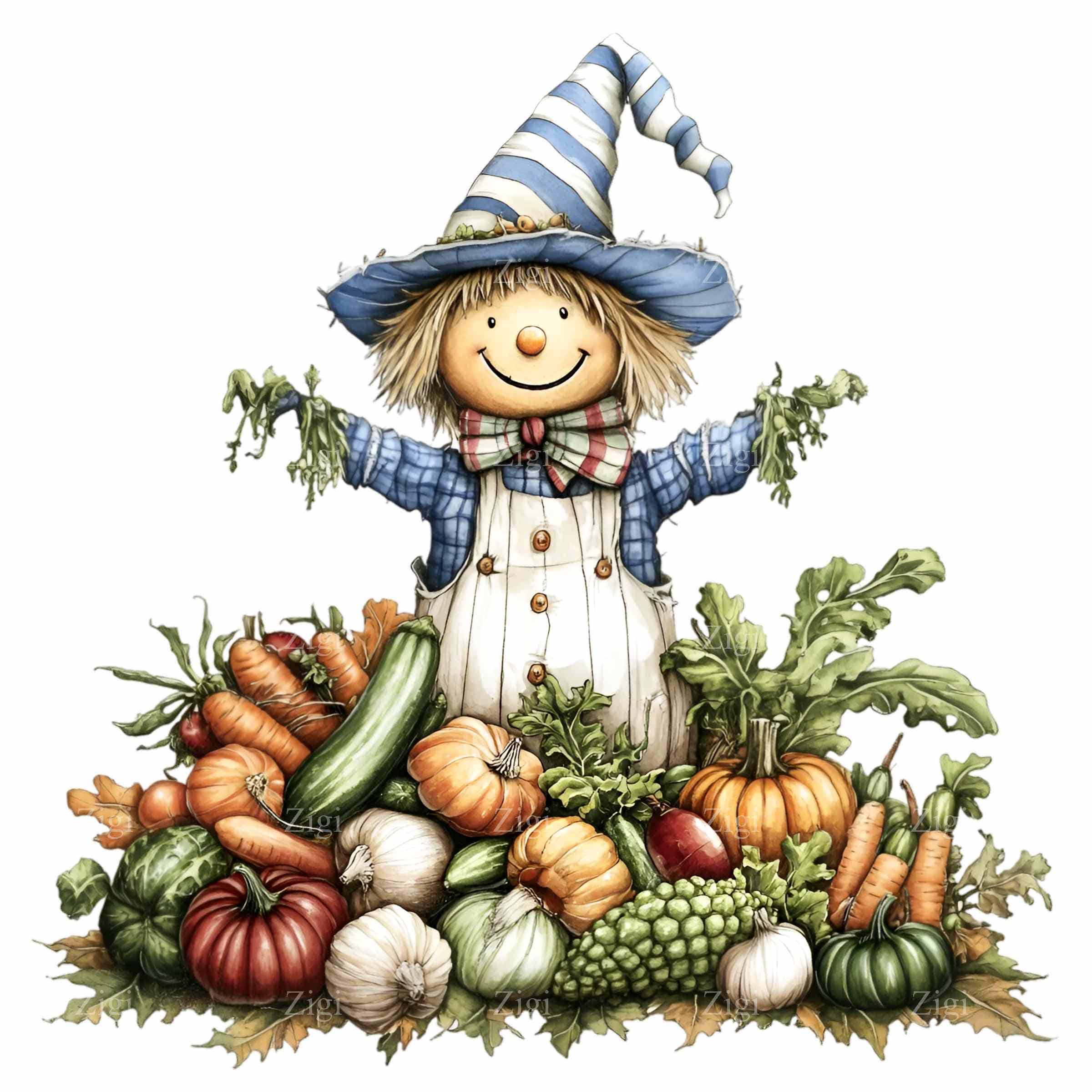 11 PNG Harvest Scarecrow Garden Vegetable Clipart, Autumn Fall Graphics ...