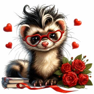 12 PNG Valentine Ferret Clipart, Love Ferret With Roses Hearts ...