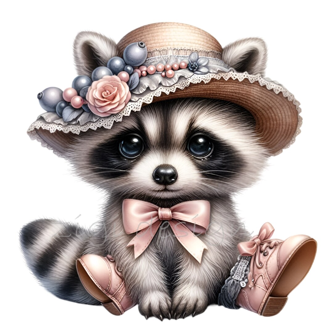 12 Raccoon in Fancy Hat PNG Clipart, Cute Woodland Animal Illustration ...