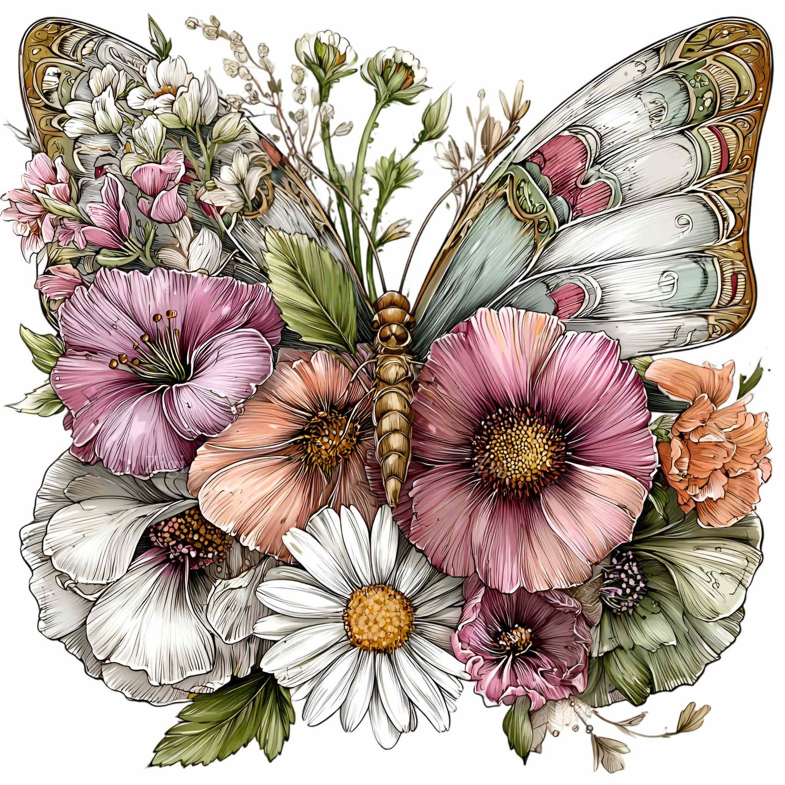 10 PNG Floral Butterfly Clipart – Watercolor Flower PNG – Botanical ...