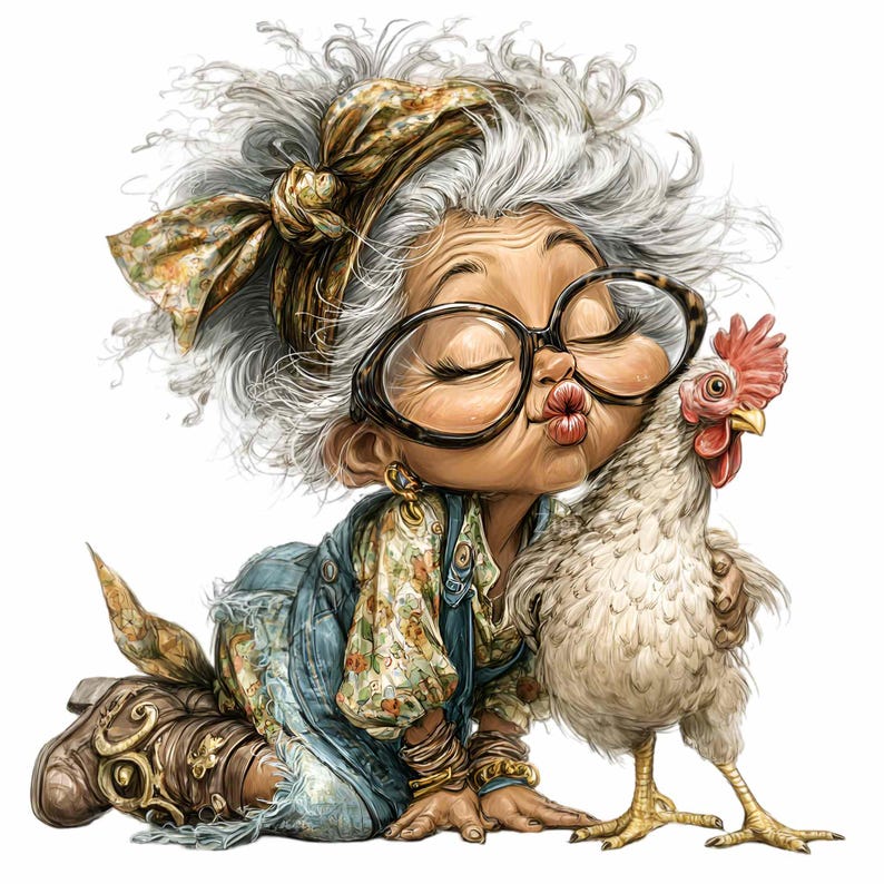 14 PNG Farmhouse Grandma Clipart – Chicken With Lady – Funny Vintage ...