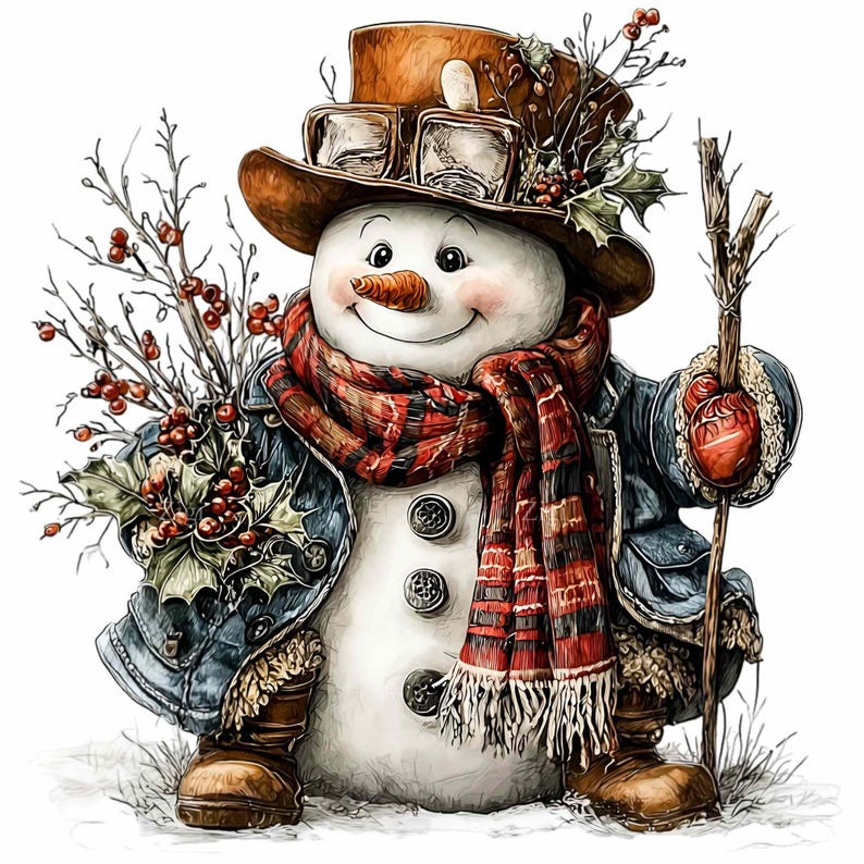 12 PNG Rustic Snowman Clipart – Vintage Christmas PNG for Farmhouse ...