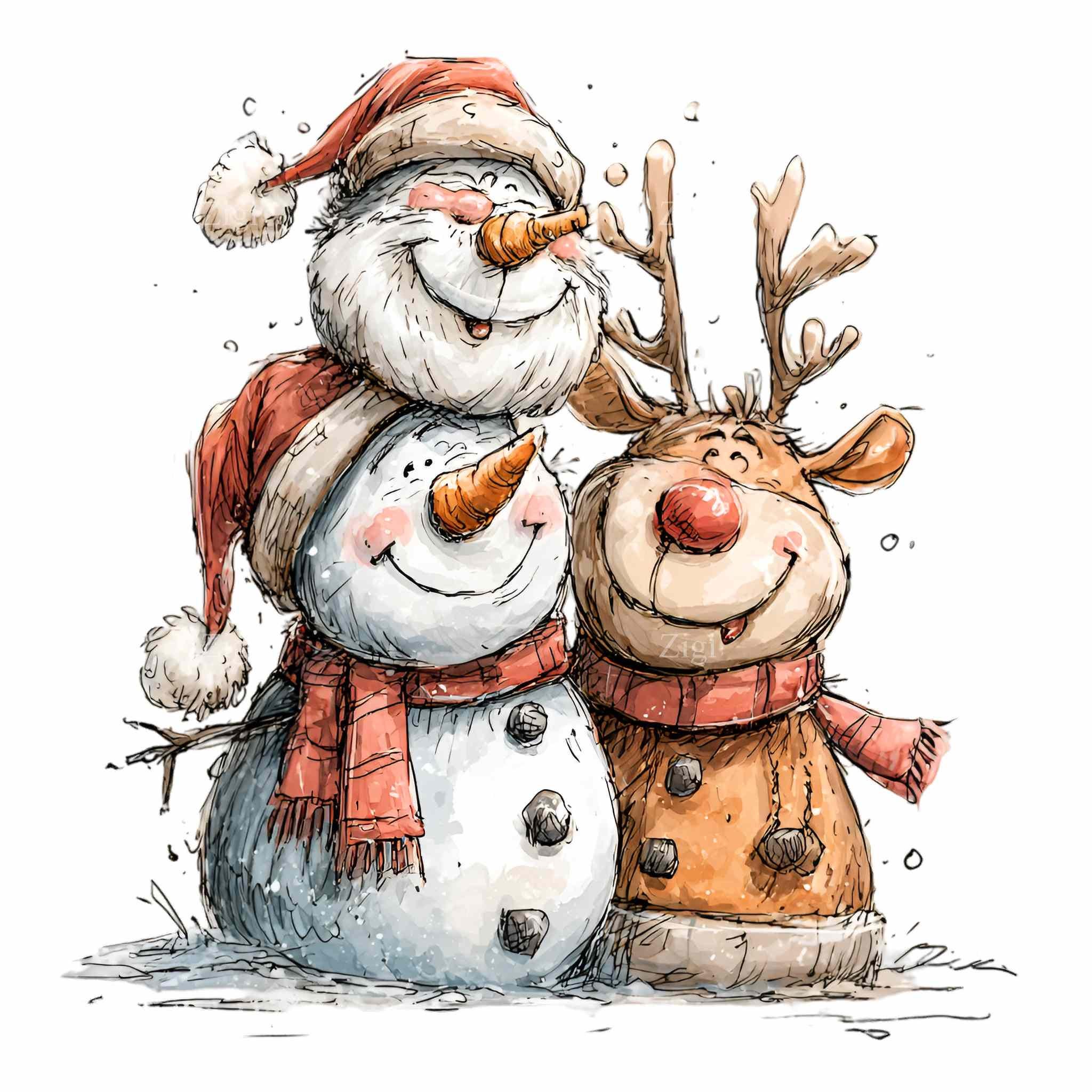20 PNG Winter Snowman Clipart – Christmas Santa and Reindeer – Festive ...