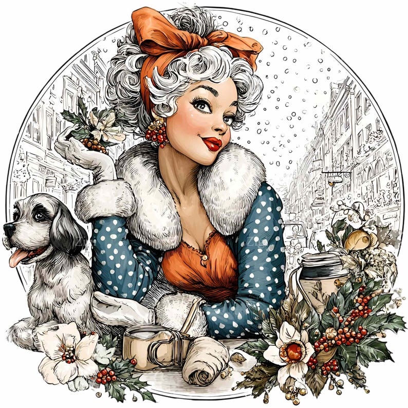 10 PNG Retro Christmas Lady Clipart – Holiday Woman PNG – Vintage ...