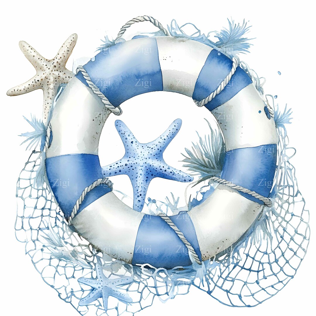 16 JPEG Lifebuoy Clipart - Nautical Blue and White Life Ring With ...