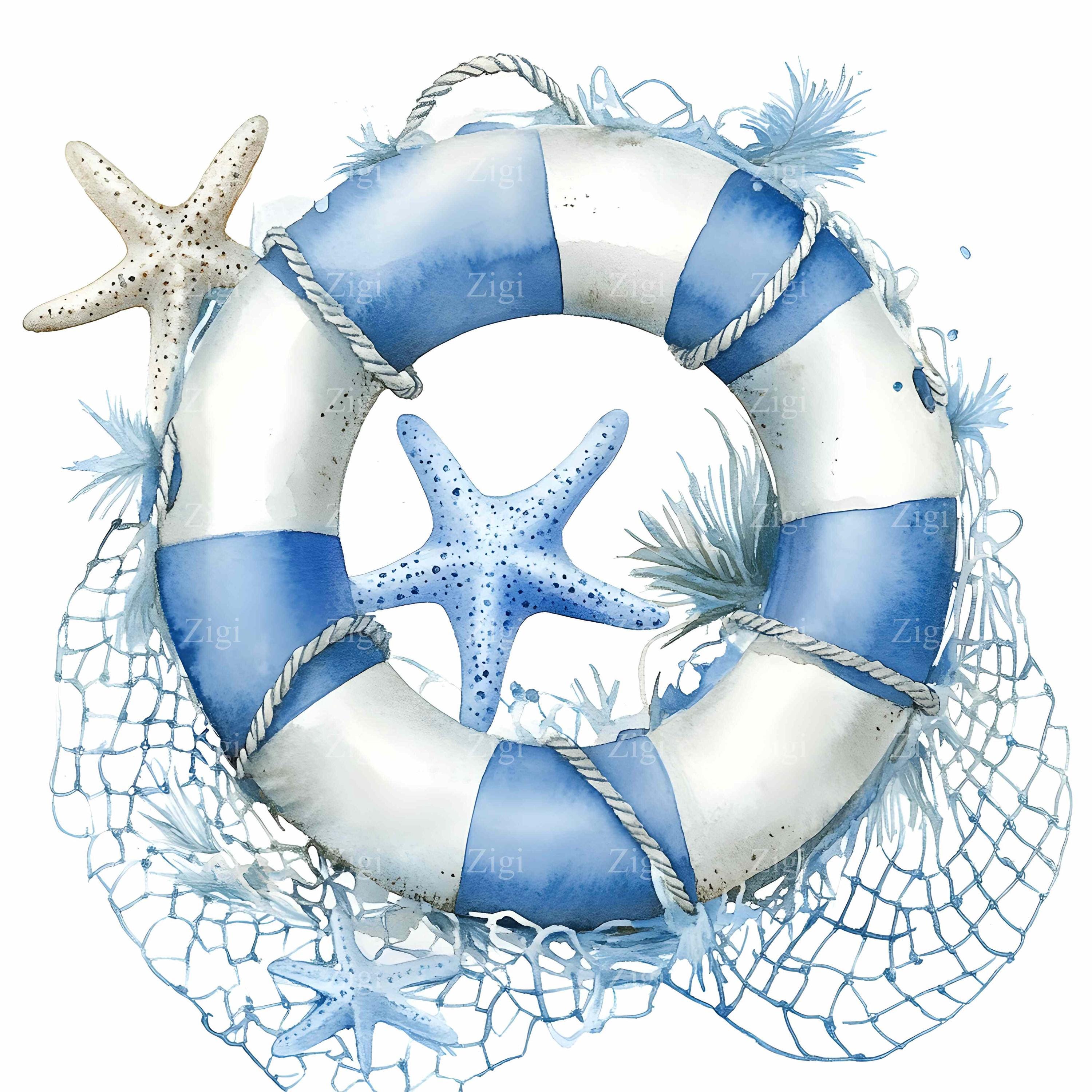 16 JPG Watercolor Lifesaver, Nautical Starfish Ocean Ring Clipart - Etsy