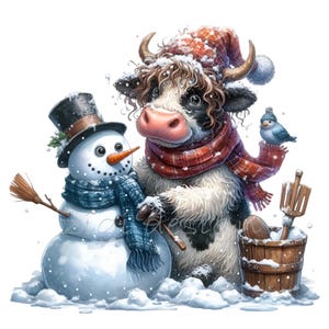 12 PNG Snowman Cow Clipart – Winter Cow PNG – Farm Animal Holiday Art ...