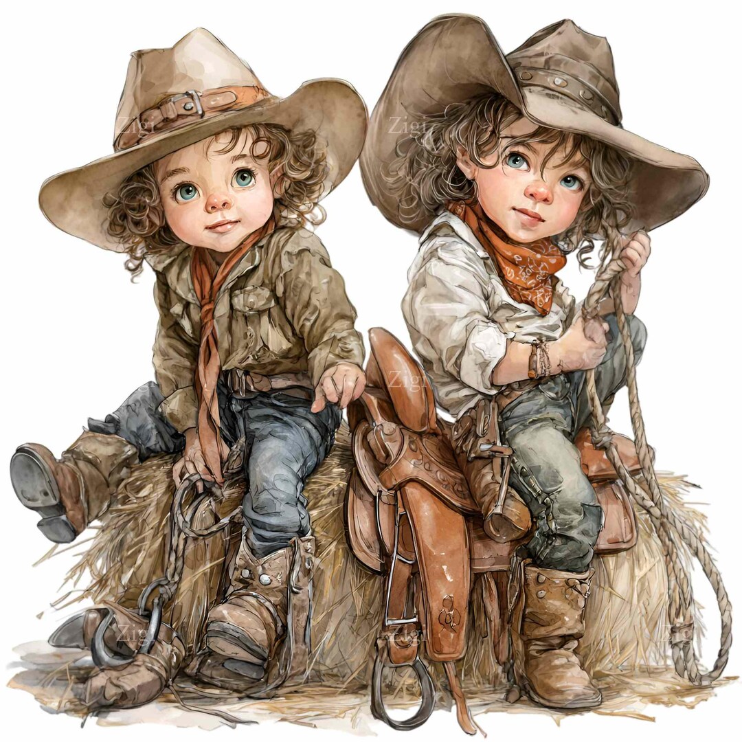 15 PNG Cowboy Kids Clipart, Western Children Illustration, Watercolor ...