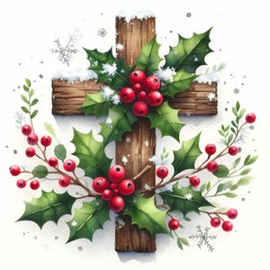 16 JPEG Christmas Cross Clipart – Rustic Holly JPG for Holiday Wall Art ...