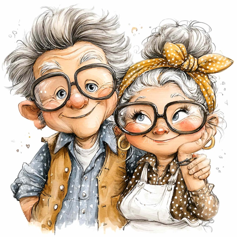 10 PNG Cute Elderly Couple Clipart – Grandpa & Grandma PNG – Whimsical ...