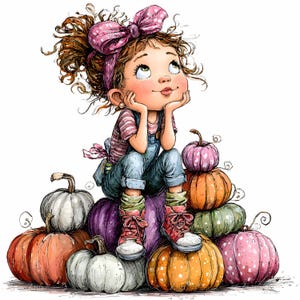 10 JPEG Fall Girl – Pumpkin Patch JPG Clipart – Cute Autumn ...