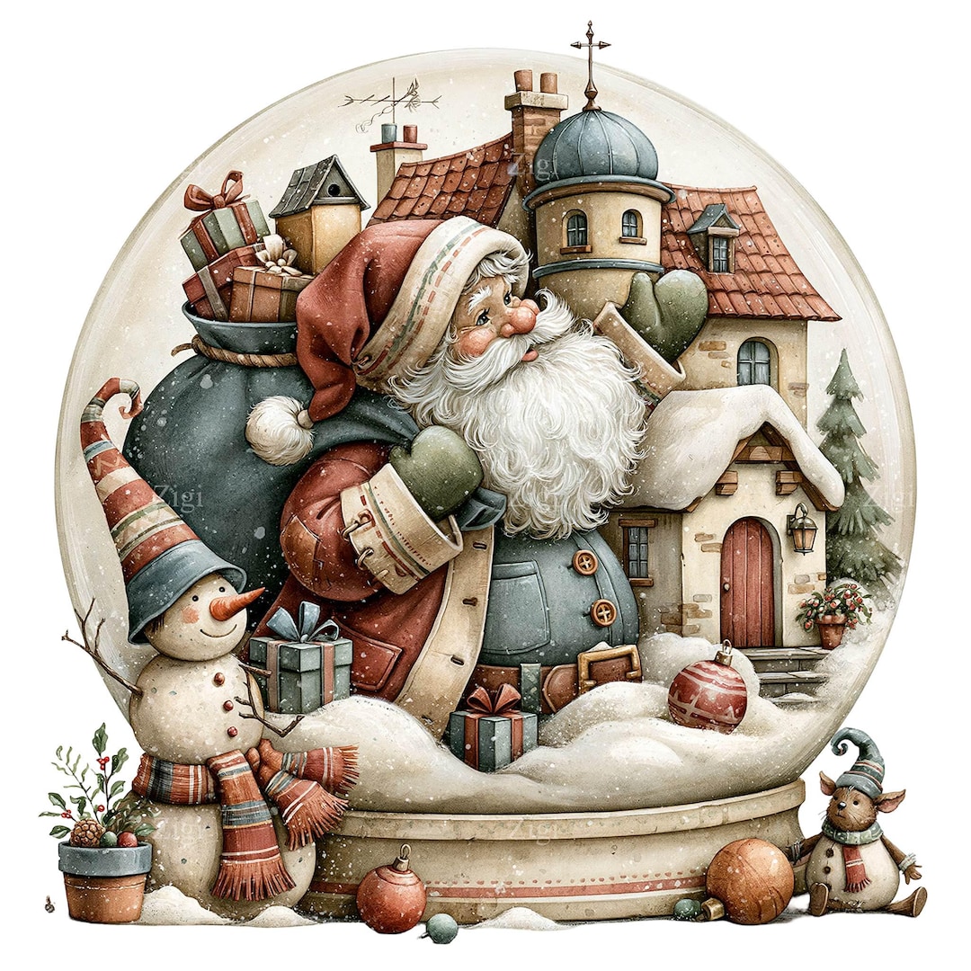 15 imágenes PNG de Papá Noel con bola de nieve y pueblo navideño ...