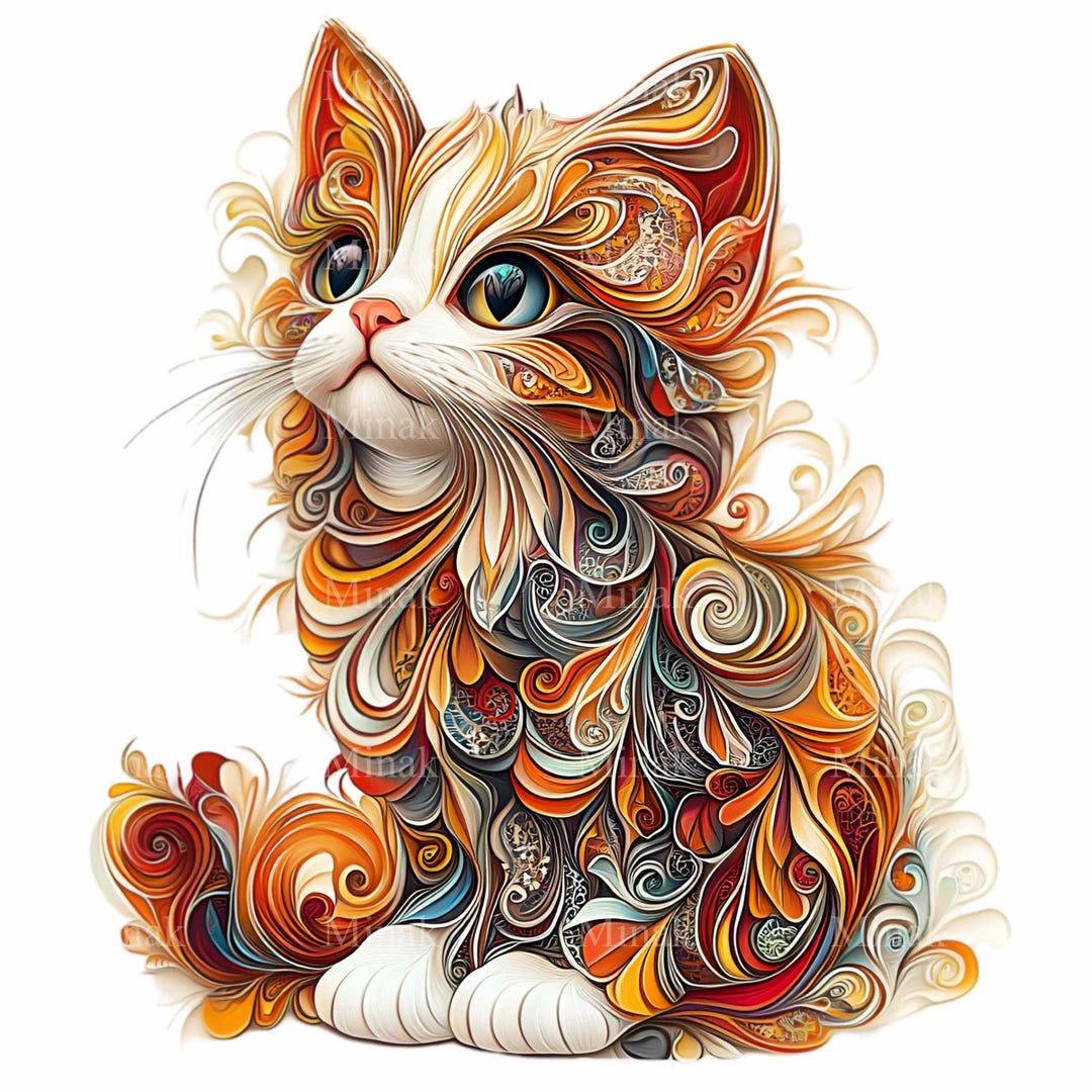 11 Cat Swirl Art PNG Clipart, Colorful Abstract Cat Illustration ...