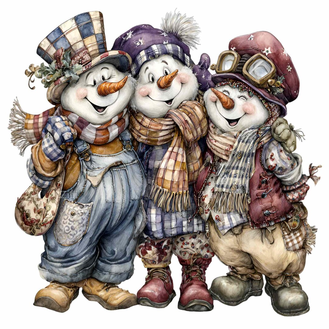 15 PNG Patchwork Snowmen Trio Clipart – Festive Winter Friends ...