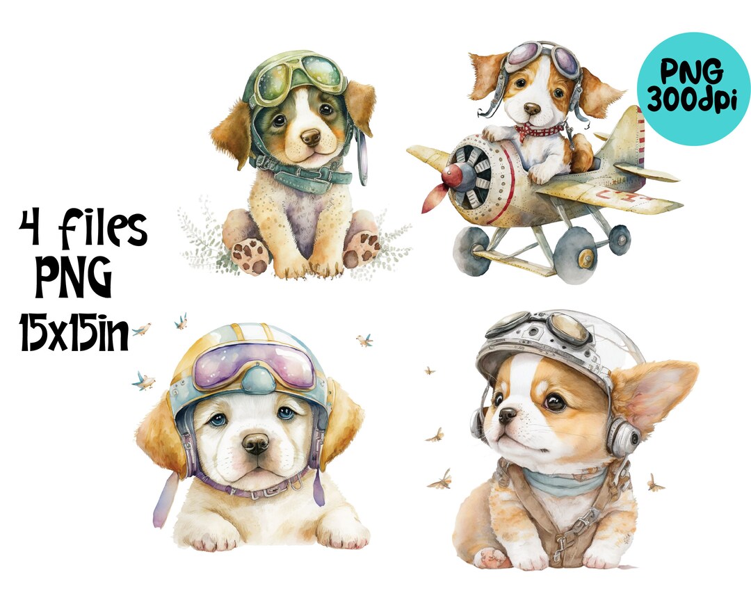 Watercolor Dog Pilot Clipart Aviator Glasses Sublimation PNG - Etsy