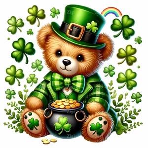 12 Irish Bear Clipart PNG, St. Patrick's Day Bear With Shamrocks and ...