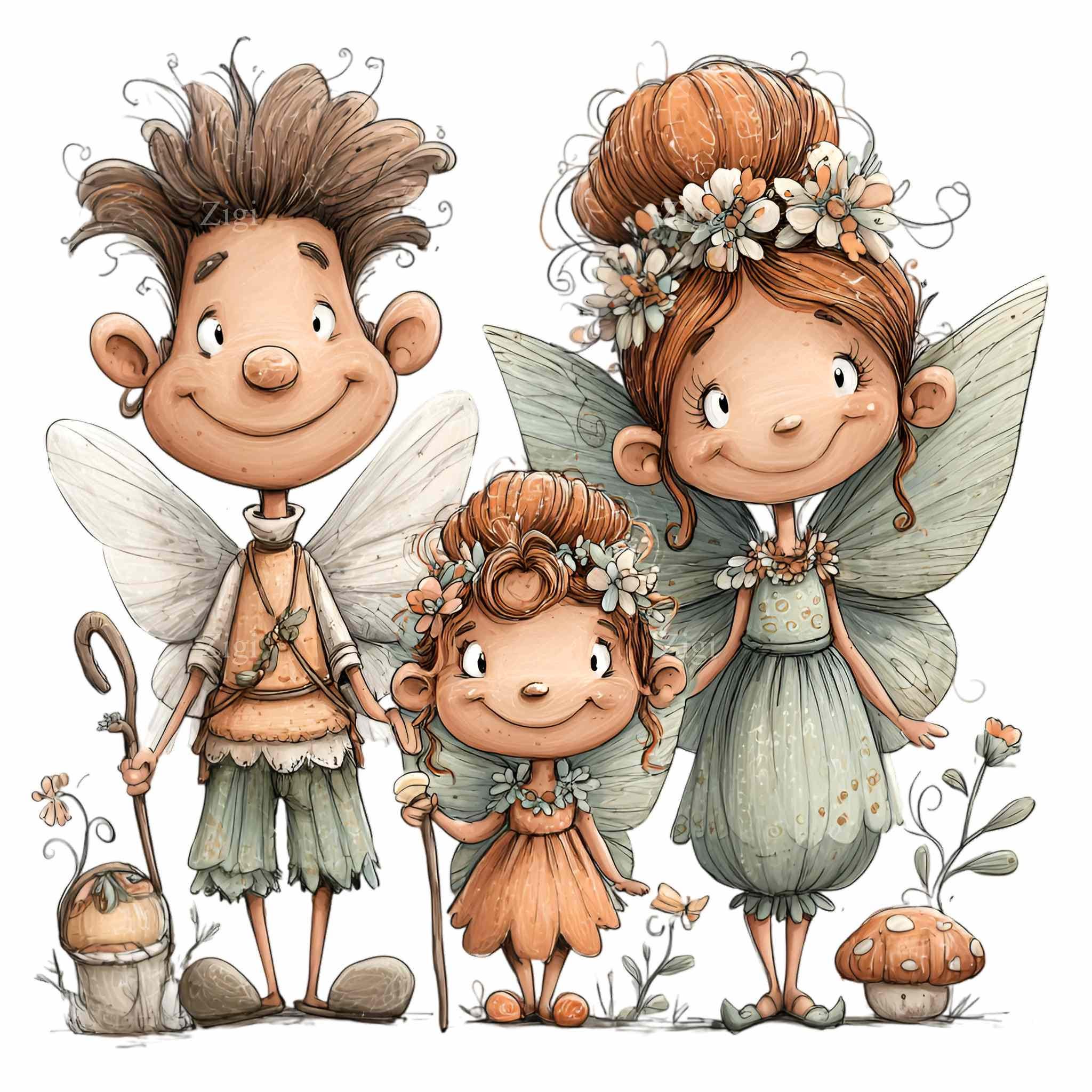 15 PNG Garden Fairy Family Clipart, Rustic Forest Trio Vintage Fantasy ...