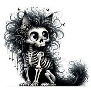 12 Skeleton Cat PNG Clipart - Gothic Furry Skull Kitty With Black Fur ...