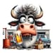 Comics Cow Mechanic Drinking Beer 15 PNG Father Gift Funny Cartoon ...