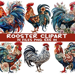 Vibrant Rooster Clipart Collection - 14 High-resolution PNG Files for ...