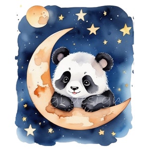 18 Panda Moon Clipart PNG – Cute Baby Panda on Crescent Moon With Stars ...