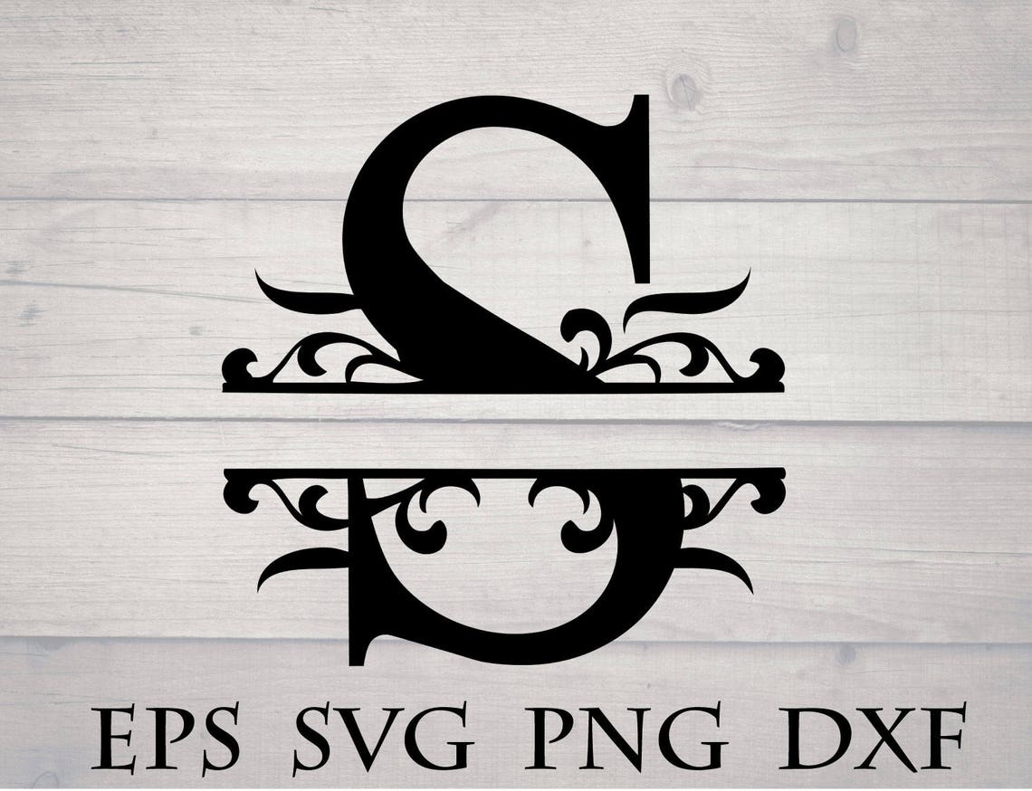 Monogram Split Letter Svg Divided Initial S Svg Swirl Letter - Etsy
