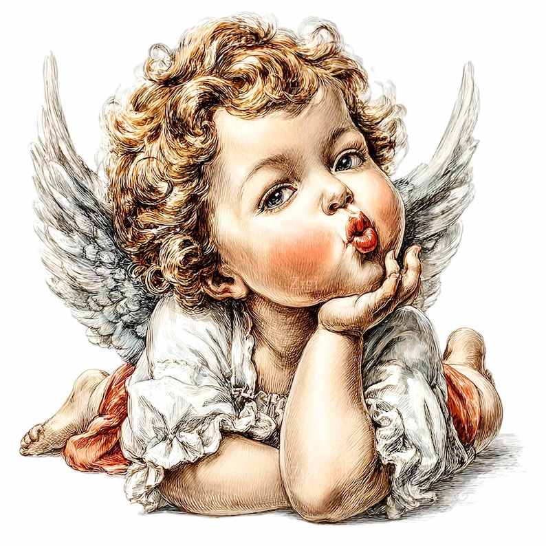 12 PNG Vintage Cherub Angel PNG – Valentine Kiss Clipart With Roses ...