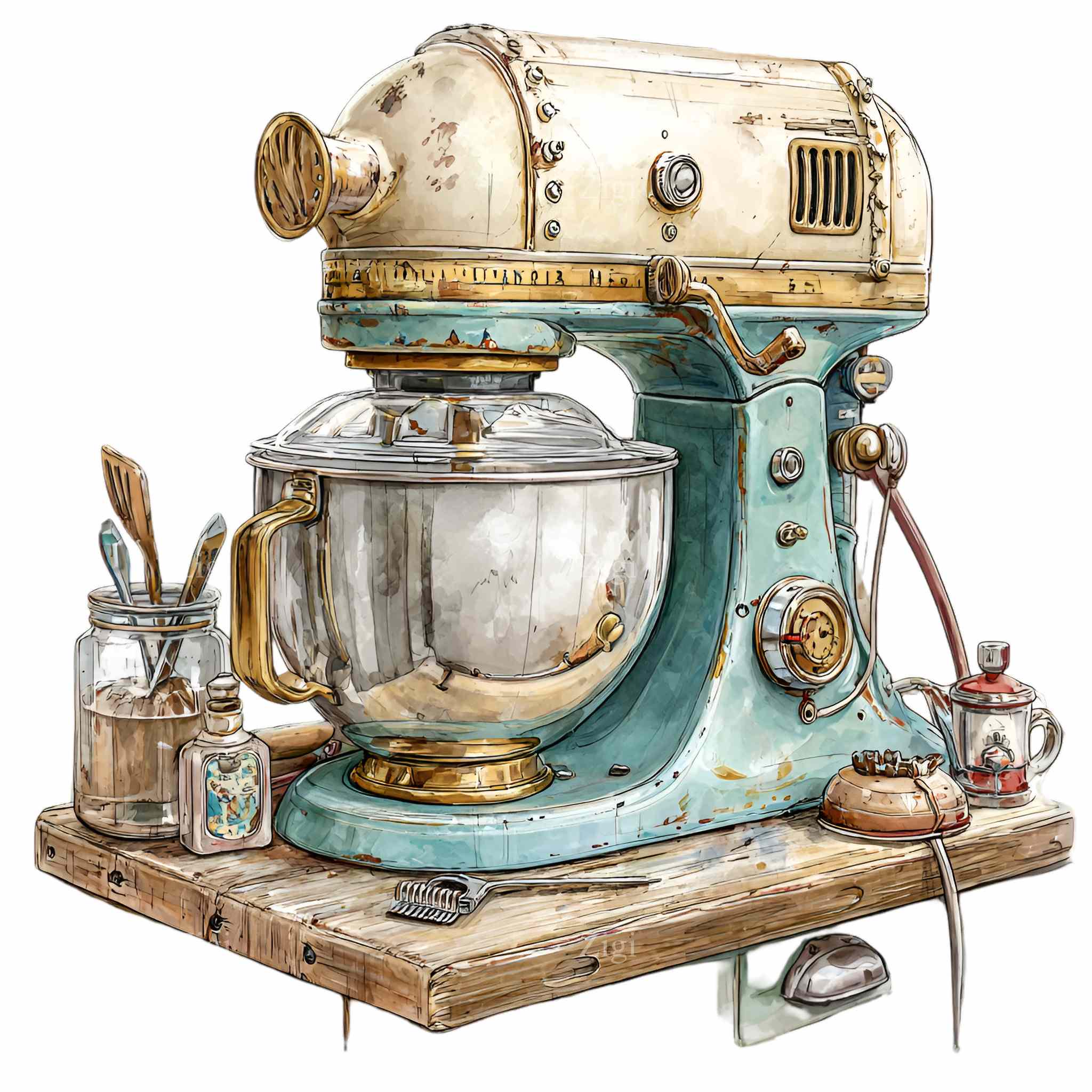 15 PNG Vintage Stand Mixer Clipart, Watercolor Kitchen Appliance ...
