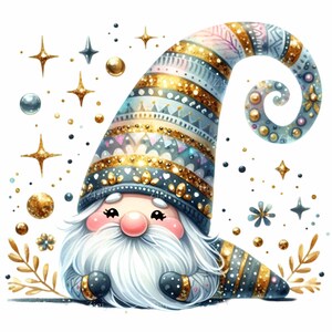 14 Colorful Glitter Gnome PNG Clipart, Cute Festive Gnome With Gold ...