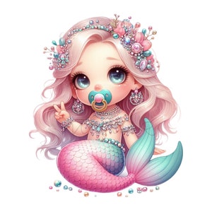 10 PNG Baby Mermaid – Cute Pastel Ocean Clipart for Nursery Decor, Baby ...
