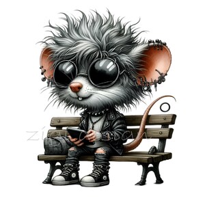 Gothic Mouse With Phone Clipart, 12 PNG Comics Funny Animal Lovers Gift ...