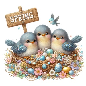 Bird Nest Clipart, 10 PNG Spring Watercolor, Easter Junk Journal, Card ...