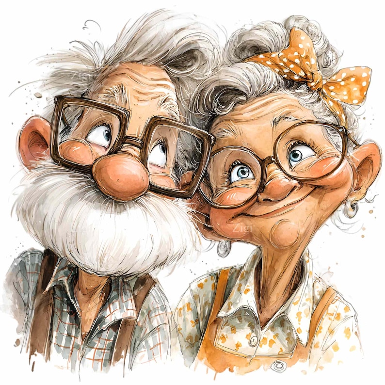 10 PNG Cute Elderly Couple Clipart – Grandpa & Grandma PNG – Whimsical ...