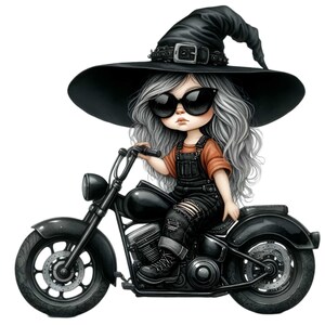 10 Biker Witch PNG, Cute Gothic Witch Girl on Motorcycle Clipart ...
