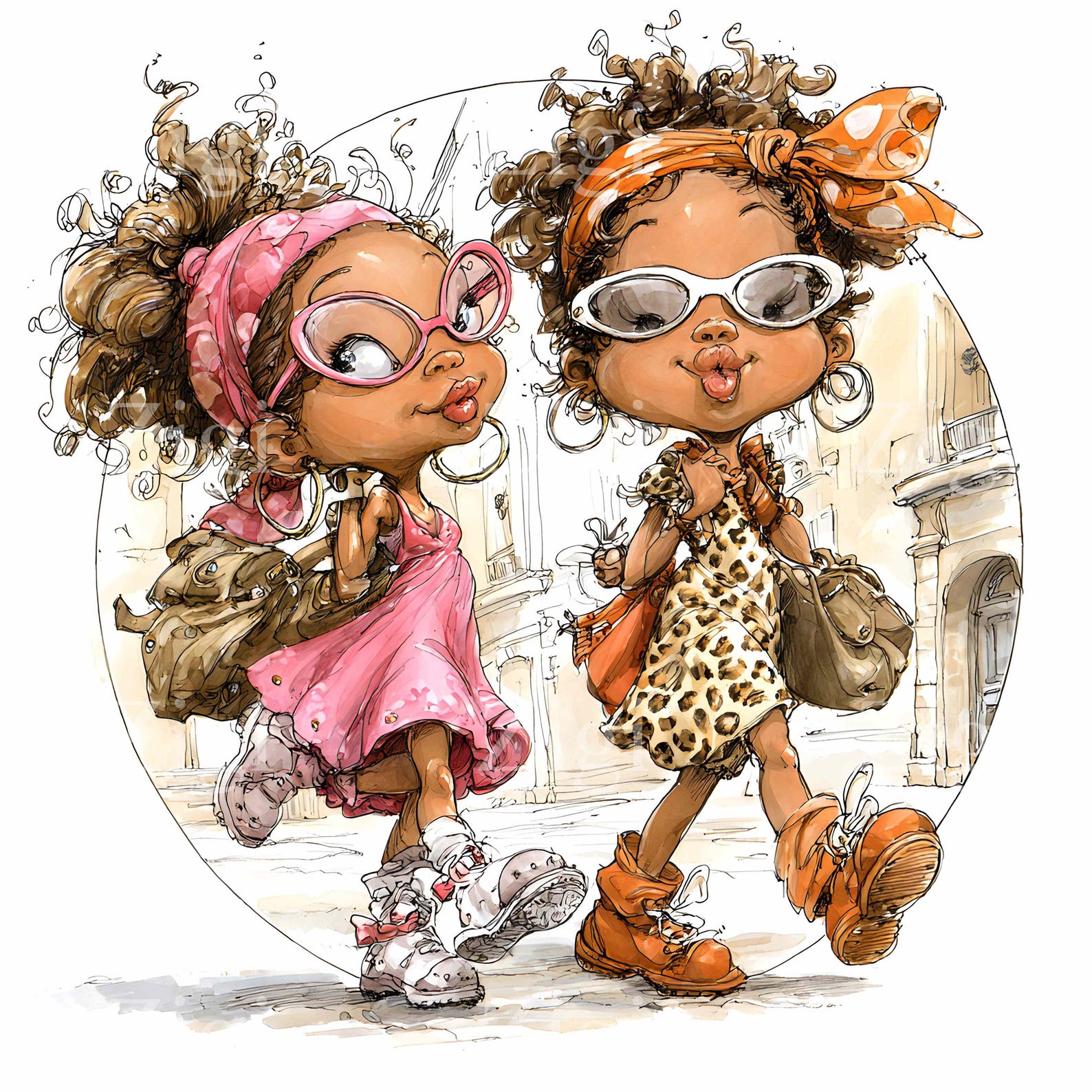 14 JPEG City Walk Girls – Fashion Friends JPG Clipart – Cute Curly Hair ...