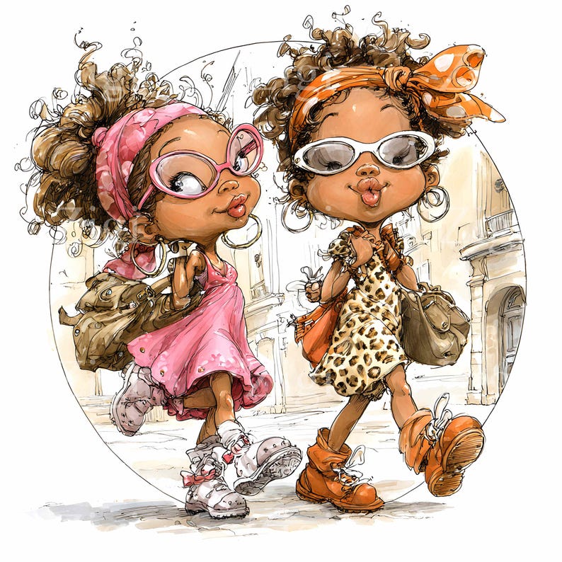 14 JPEG City Walk Girls – Fashion Friends JPG Clipart – Cute Curly Hair ...