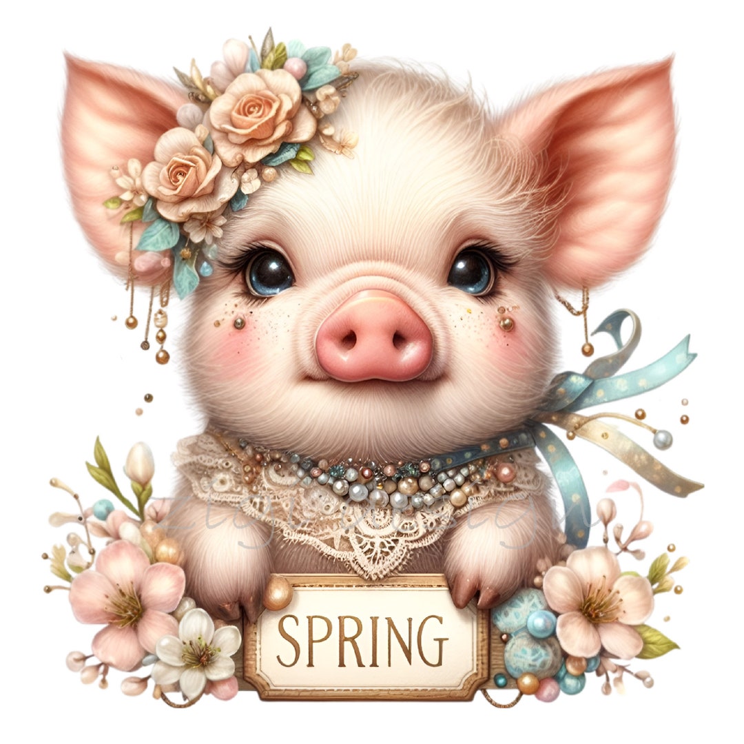 Piglet Clip Art, Spring Clipart, 15 PNG Pastel Colors Farm Animals ...