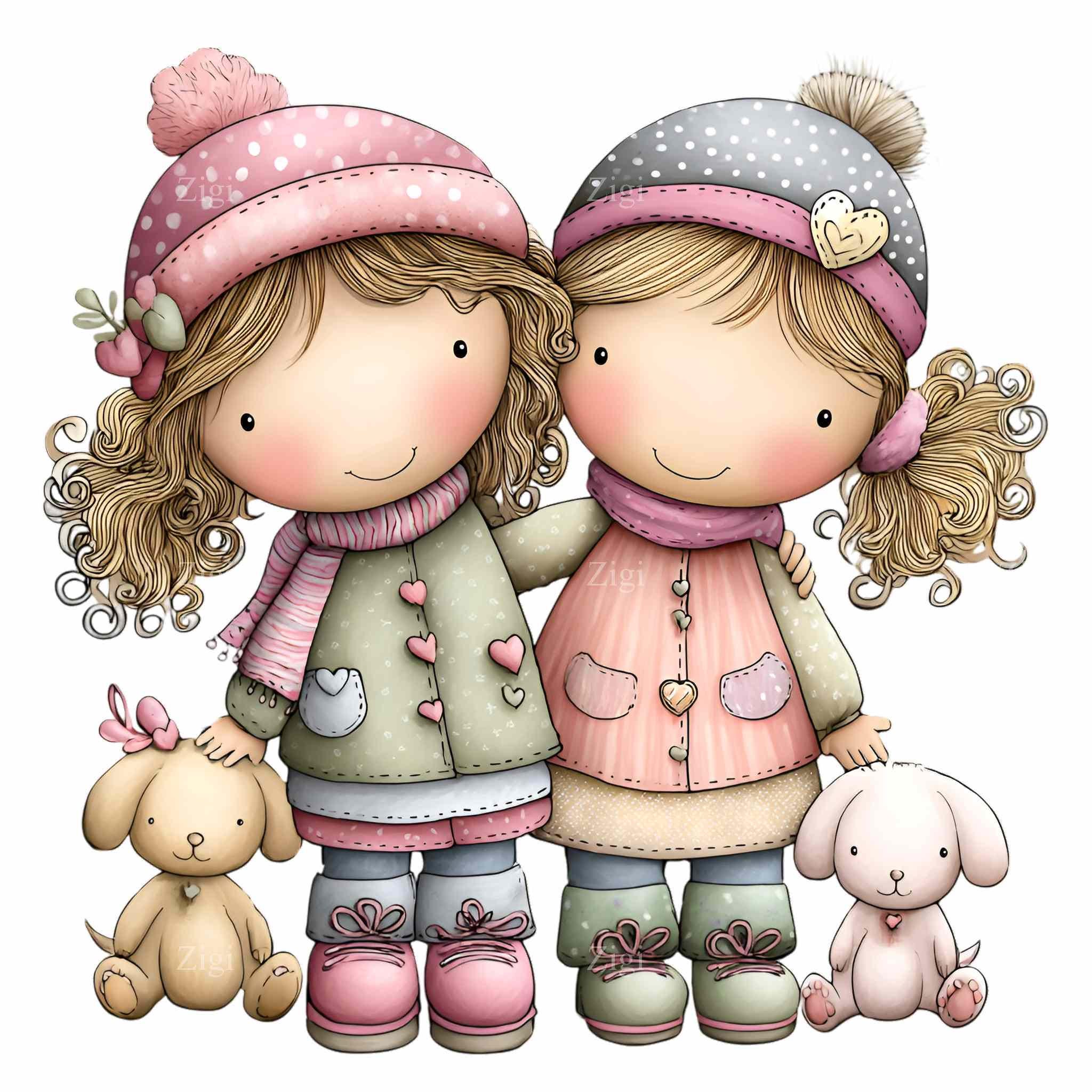 16 PNG Winter Girls Clipart – Cute Kids PNG – Friends With Dogs ...