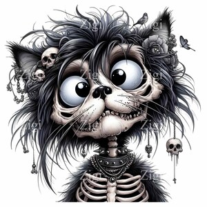 14 Goth Skeleton Cat PNG Clipart – Spooky Halloween Cat With Glasses ...