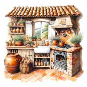 Rustic Kitchen PNG Clipart - 12 Mediterranean Style Kitchen With Clay ...