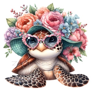Cute Sea Turtle Clipart, 12 PNG Beach Clip Art, Ocean Watercolor, Junk ...