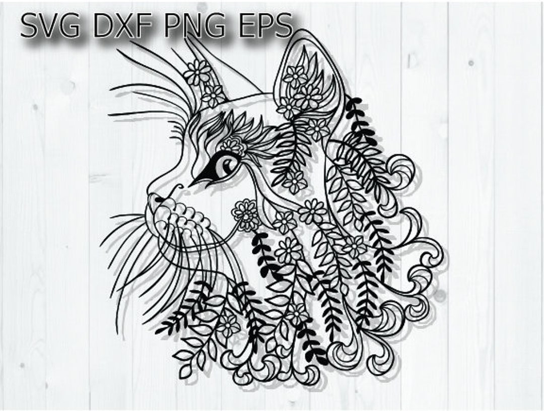 Cat Mandala Svg Zentangle Cat Svg - Etsy