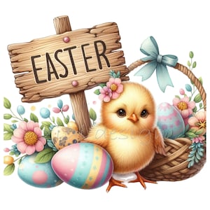 18 Easter Chick PNG Clipart, Cute Baby Chick in Egg With Flowers and ...