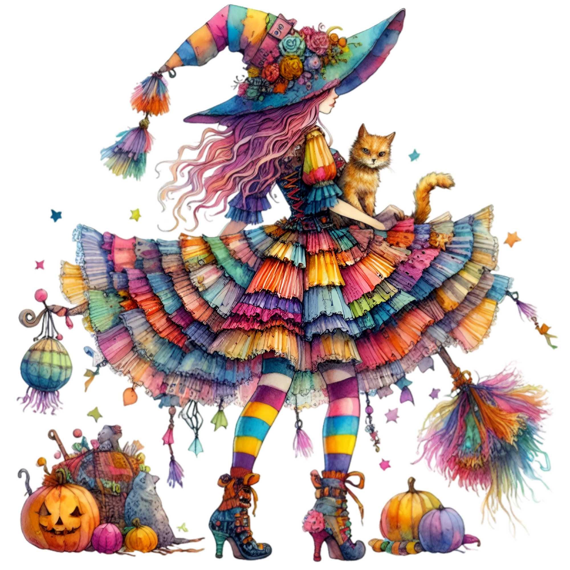 12 PNG Witch Orange Cat Halloween Spooky Rainbow Clipart - Etsy