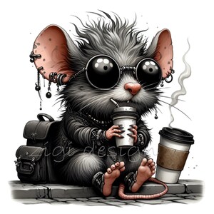 Gothic Mouse With Coffee Clipart, 12 PNG Comics Funny Street Animal ...
