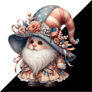4th of July Gnome Clipart, 15 PNG American Gnome Clip Art, USA Flag ...