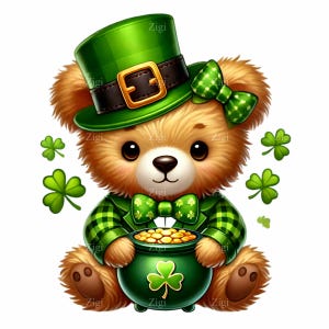 12 Irish Bear Clipart PNG, St. Patrick's Day Bear With Shamrocks and ...